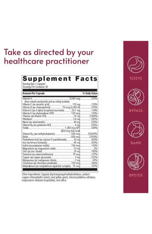 BARIATRIC ADVANTAGE Ultra Solo Iron Once-per-day Daily Multivitamin Capsules 30 Capsules