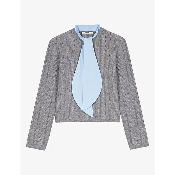 Maje Cotton-collar Ribbed Wool-blend Jumper - Grey