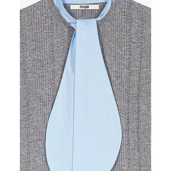Maje Cotton-collar Ribbed Wool-blend Jumper
