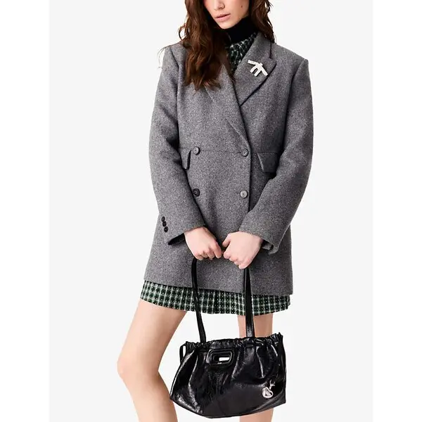 Maje Double-breasted Longline Wool-blend Coat