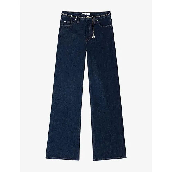 Maje Chain-belt Wide-leg High-rise Stretch-denim Jeans - Navy