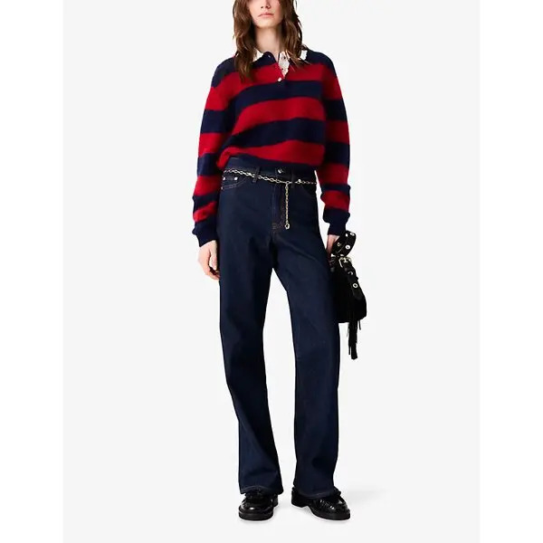 Maje Chain-belt Wide-leg High-rise Stretch-denim Jeans