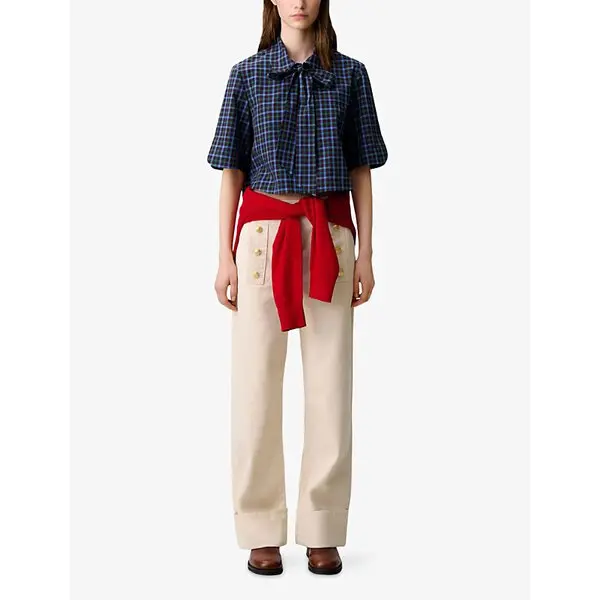 Claudie Pierlot Checked Cropped Cotton Shirt