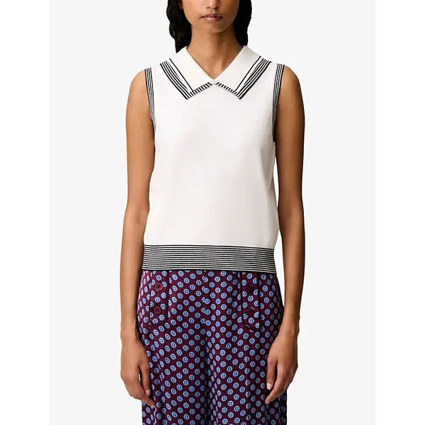 Claudie Pierlot Sleeveless Double-collar Stretch-knit Top