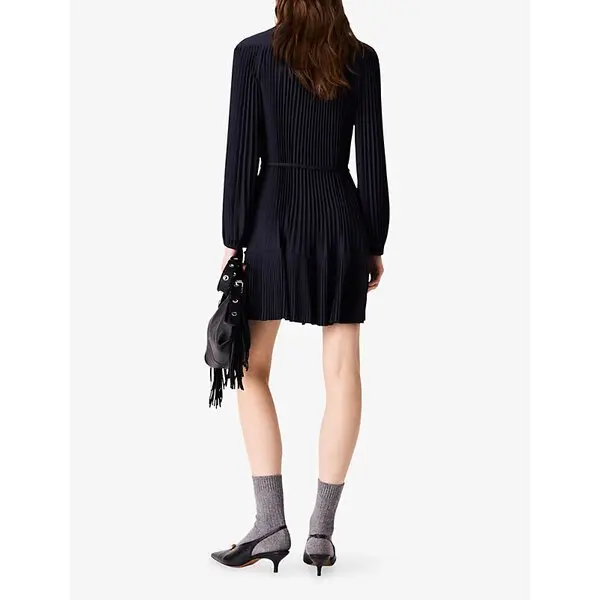 Maje Pleated Blouson-sleeve Woven Mini Dress
