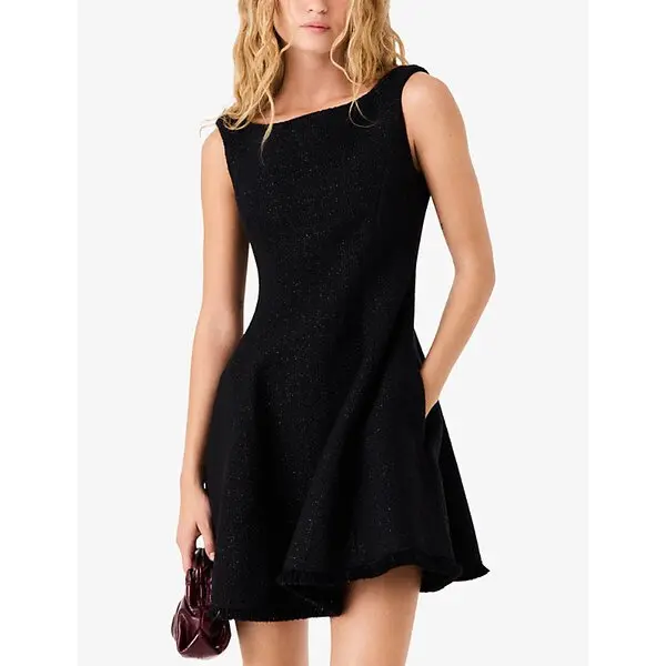 Maje Sleeveless Flared Tweed Mini Dress