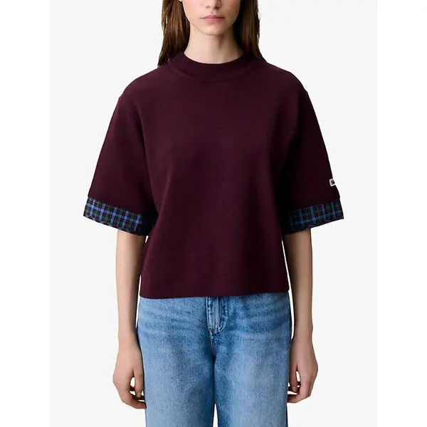 Claudie Pierlot Short-sleeved Checked-trim Knitted Jumper