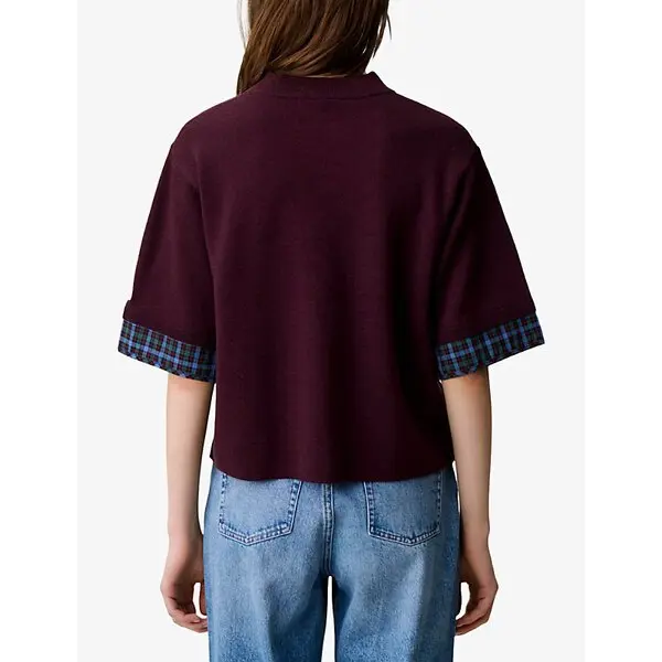 Claudie Pierlot Short-sleeved Checked-trim Knitted Jumper