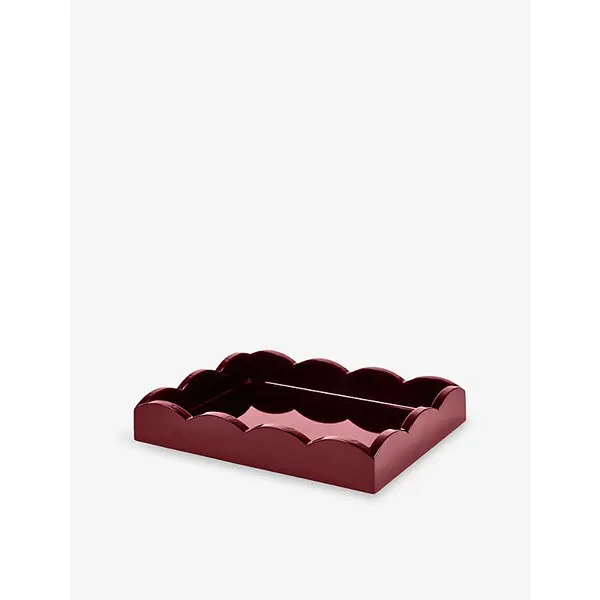 ADDISON ROSS LONDON Rectangle Scalloped Lacquered Tray - Cherry