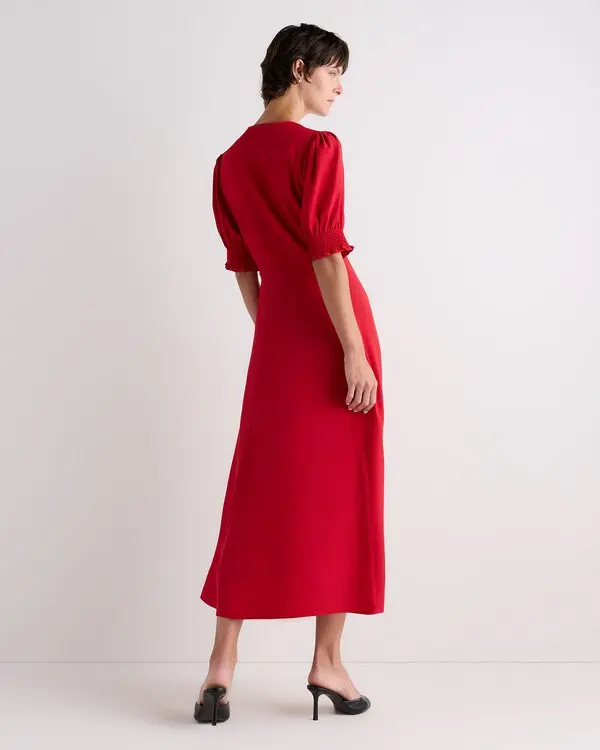 Quince Matte Crepe Puff Sleeve Midi Dress - Ruby Red