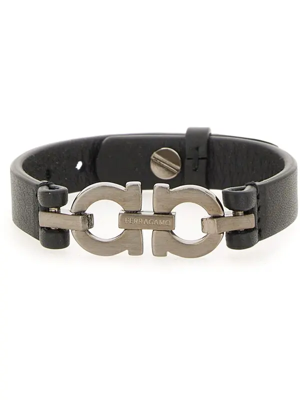 FERRAGAMO Bracciale Con Doppio "gancini - Black