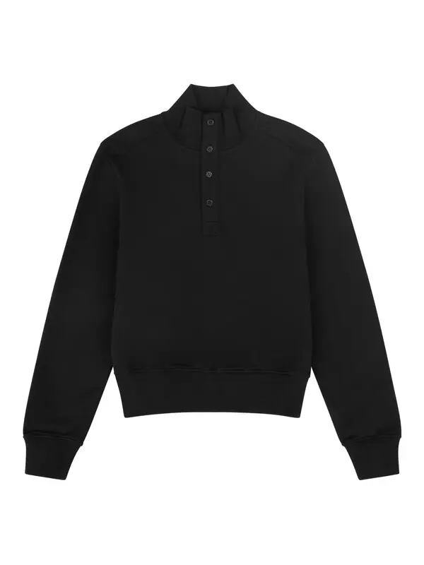 ENTIRE STUDIOS 3/4 Front Button Ribbed Hem Cotton Sweatshirt - Nero