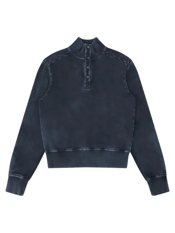 ENTIRE STUDIOS Cotton Sweater With 3/4 Front Button Closure And Ribbed Hems - Blu
