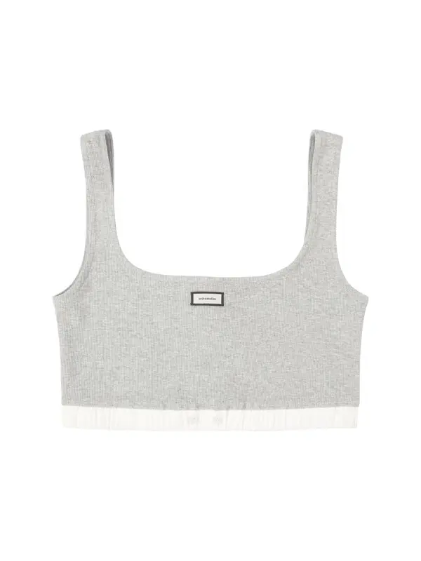 ENTIRE STUDIOS Square Neck Ribbed Shirt With Logo Patch - Grigio