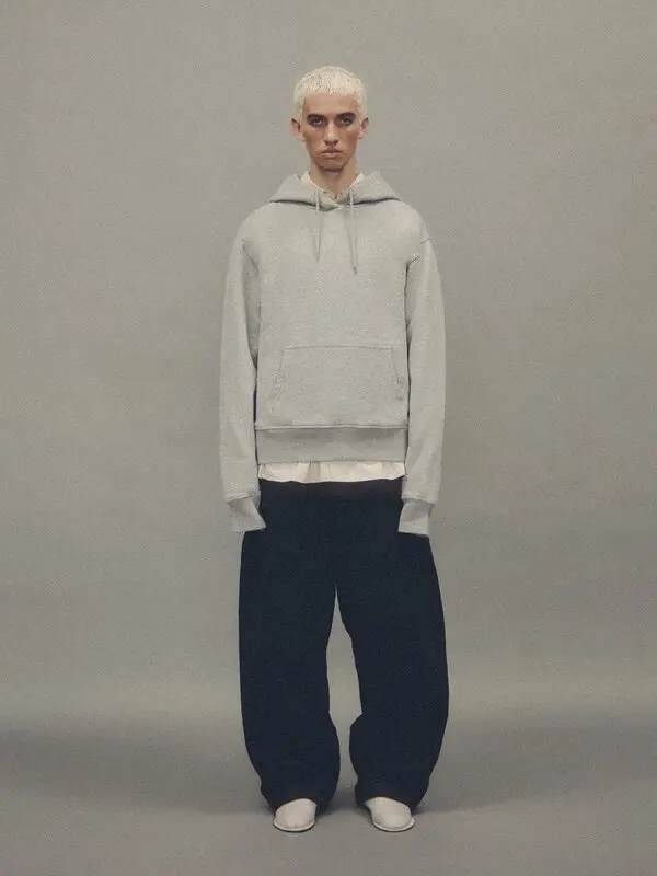 ENTIRE STUDIOS Attached Drawstring Hood Kangaroo Pocket Cotton Hoodie With Ribbed Trim