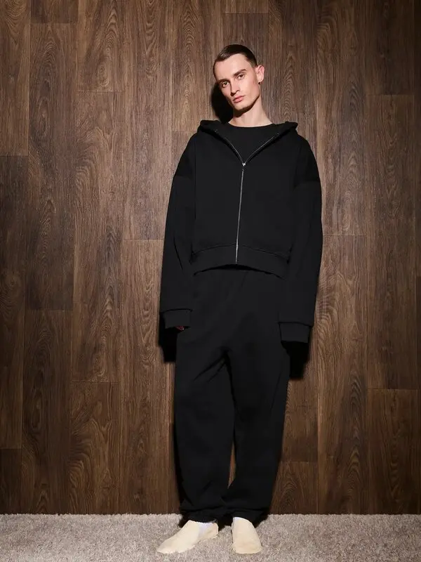 ENTIRE STUDIOS Cotton Front-zip Hooded Sweater With Ribbed Trim - Nero