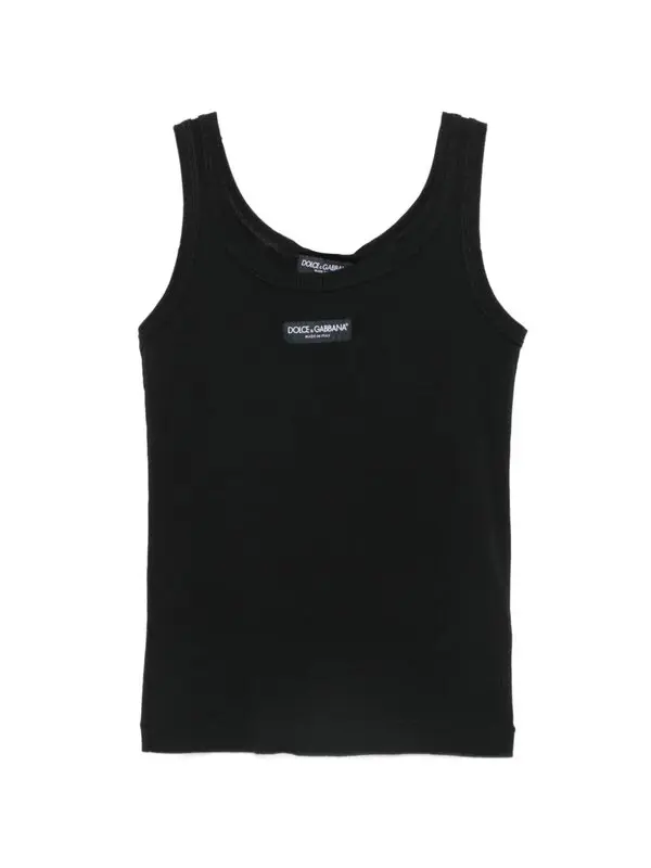 Dolce & Gabbana Ribbed Cotton Tank Top With Embroidered Logo Chest Label - Nero