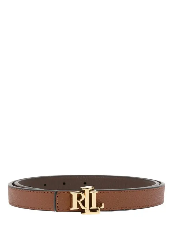 Ralph Lauren Leather Belt With Gold Tone Logo Buckle - Brown