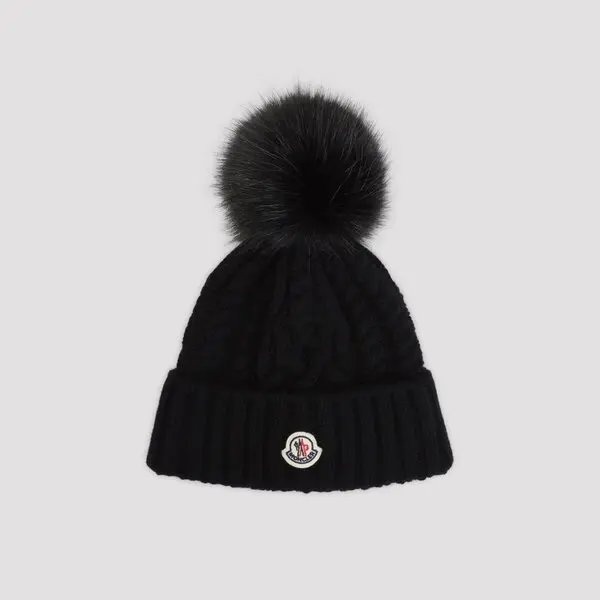 Moncler Knit Beanie With Pom Pom - Black