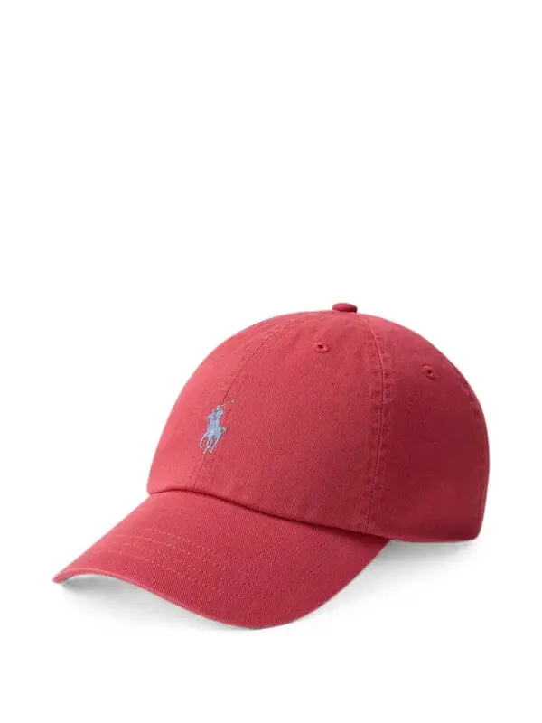 Polo Ralph Lauren 100% Cotton Signature Pony Cap With Embroidered Polo And Buckled Back Strap - Rosso