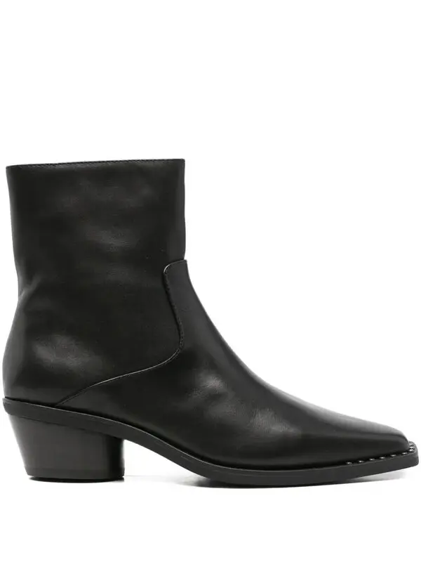 Ash Studded Toe Leather Ankle Boots With Side Zip And 5 Cm Heel - Nero