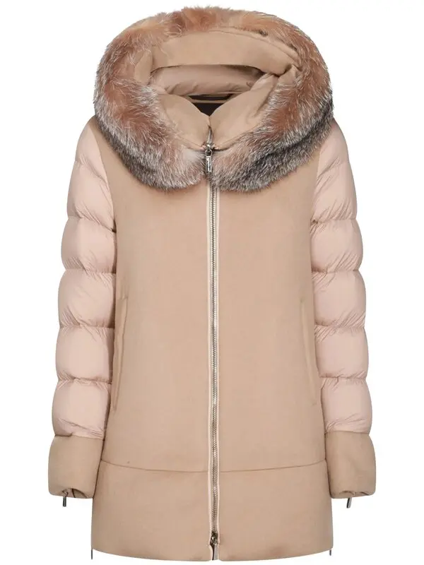 MOORER Cashmere Wool Down Coat With Fur Trim - Brown