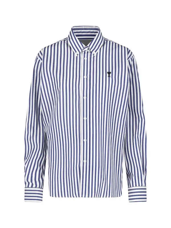 AMI Paris Striped Button-down Shirt - Blue