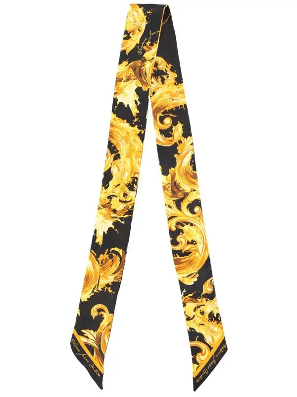 Versace Silk Foutherd Style Scarf 180 Cm X 16 Cm - Black