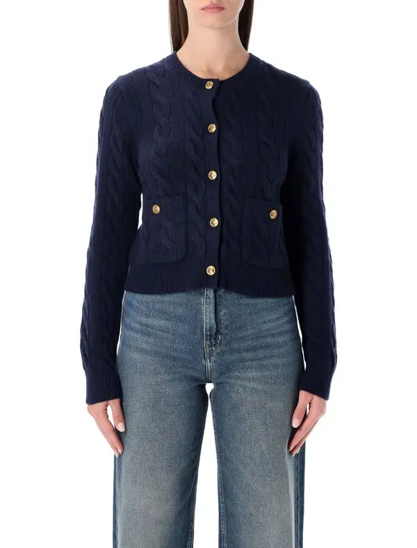 Polo Ralph Lauren Wool & Cashmere Cable-knit Cropped Cardigan With Brass Buttons - Hunter Navy