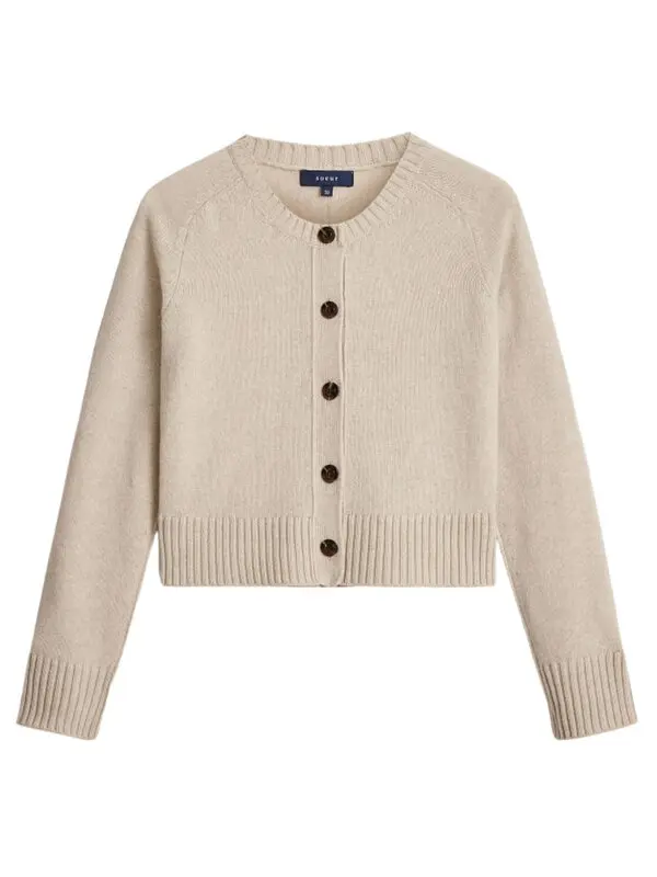Soeur Crew Neck 100% Virgin Wool Cardigan - Beige