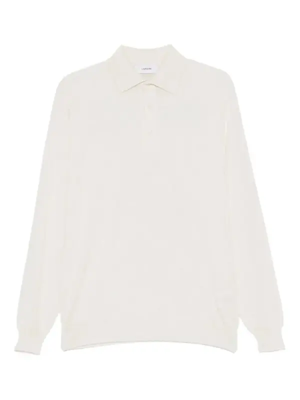 LARDINI Long Sleeve Wool Polo Shirt In 100% Pure Virgin Wool - Bianco