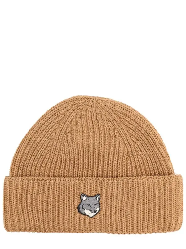 Maison Kitsuné Ribbed Wool Beanie - Brown
