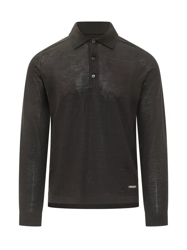 Premiata Wool-silk Long Sleeve Polo Sweater - Black