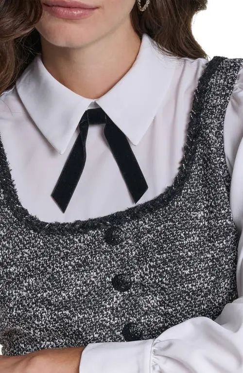 Karl Lagerfeld Paris Mixed Media Long Sleeve Minidress