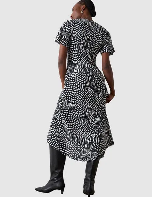 Whistles Mixed Dot Scarf Tie Neck Midi Dress