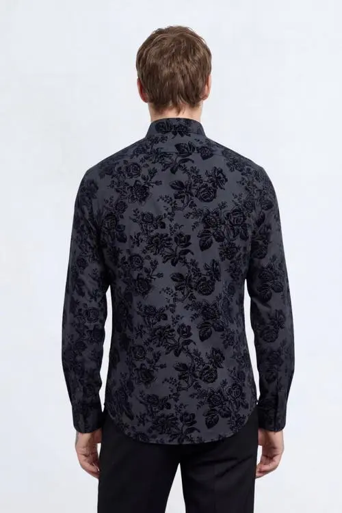TWISTED TAILOR Armada Slim Fit Floral Flocked Shirt