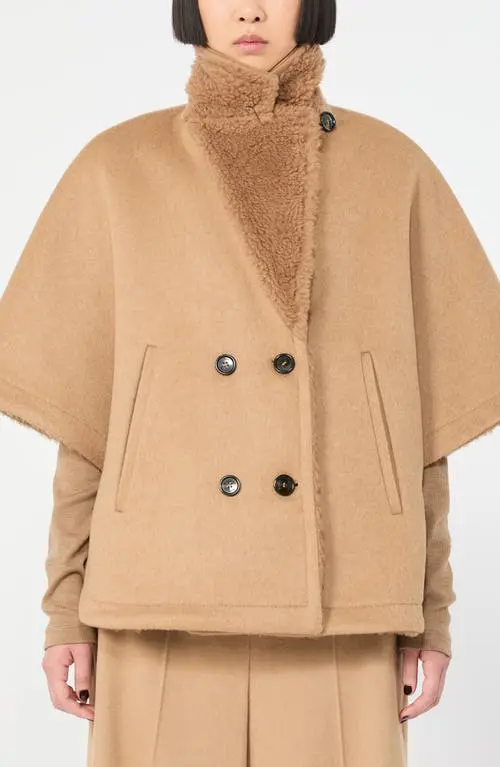 Max Mara Double Breasted Wool Blend Cape - Camel