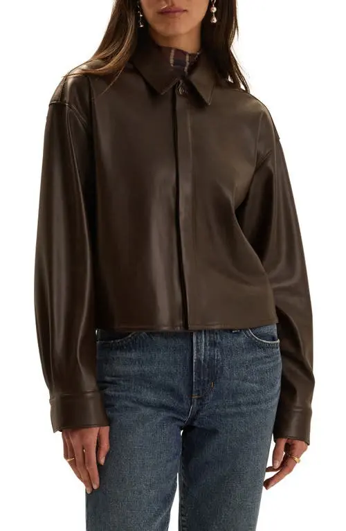 FAVORITE DAUGHTER Brady Faux Leather Cropped Jacket - Espresso