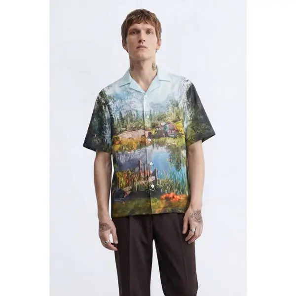 TWISTED TAILOR Lorcan Landscape Print Revere Shirt
