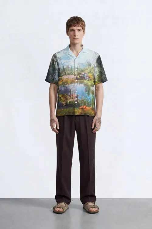TWISTED TAILOR Lorcan Landscape Print Revere Shirt