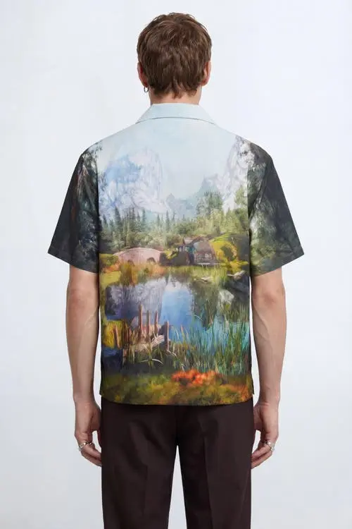TWISTED TAILOR Lorcan Landscape Print Revere Shirt
