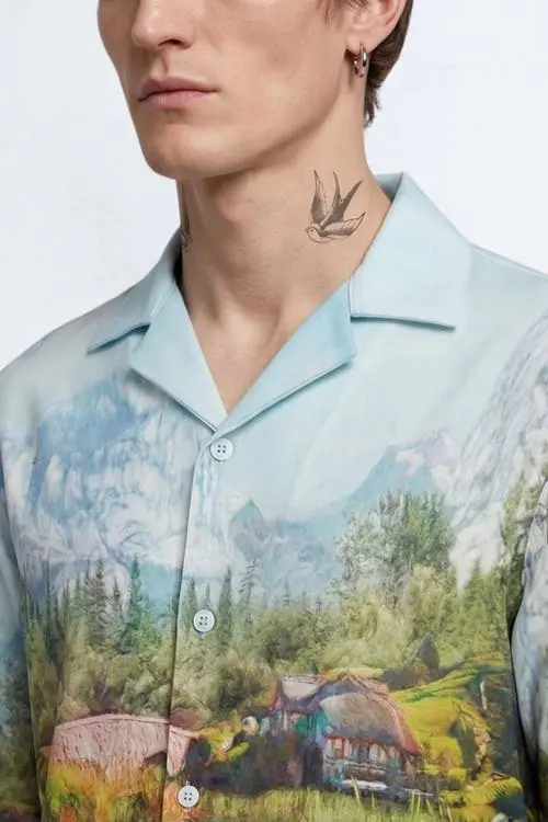 TWISTED TAILOR Lorcan Landscape Print Revere Shirt