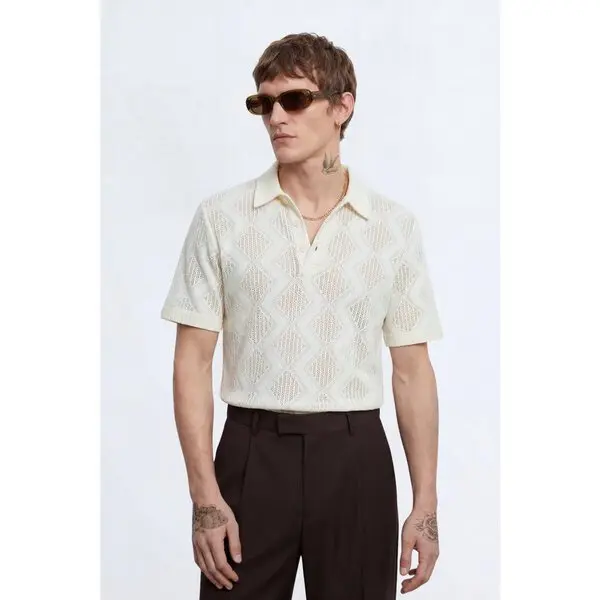TWISTED TAILOR Otis Diamond Cotton Crochet Polo Shirt