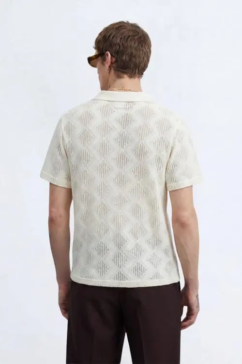TWISTED TAILOR Otis Diamond Cotton Crochet Polo Shirt