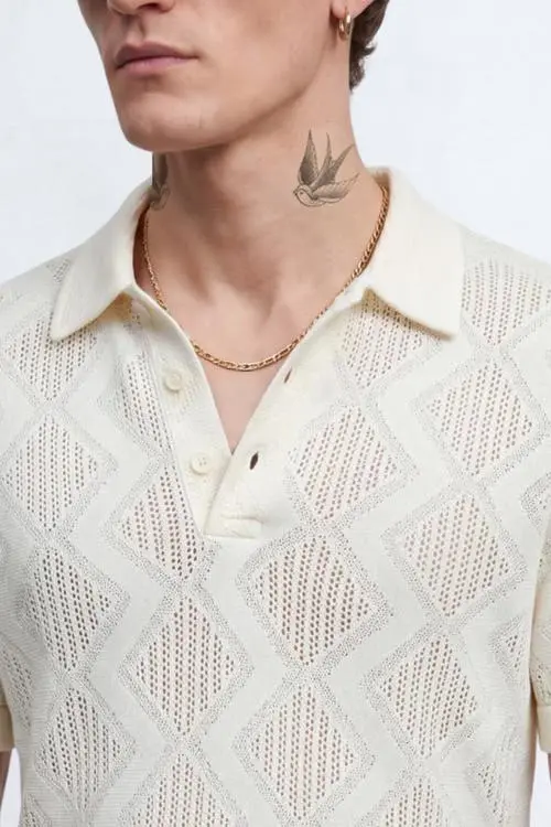 TWISTED TAILOR Otis Diamond Cotton Crochet Polo Shirt