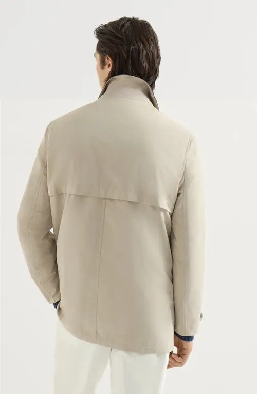 Brunello Cucinelli Water-resistant Microfiber Outerwear Jacket With Hook Fastening And Nappa Leather Inserts