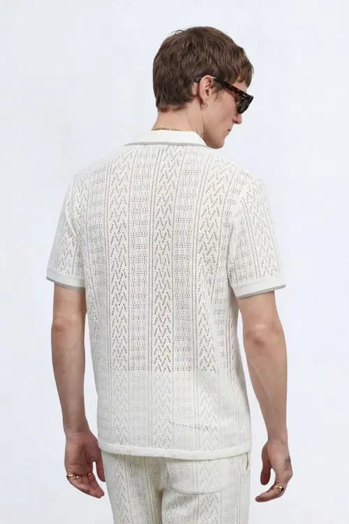 TWISTED TAILOR Oscar Tipped Crochet Cotton Polo Shirt