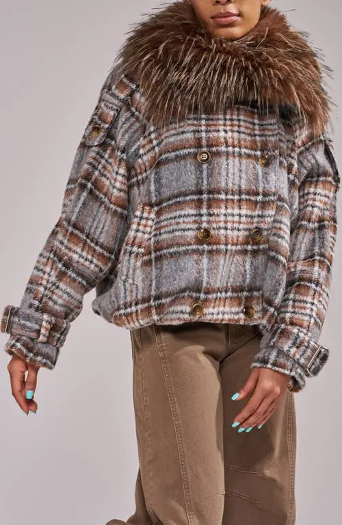 AZALEA WANG Linnea Plaid Bomber Jacket With Faux Fur Trim - Grey Multi