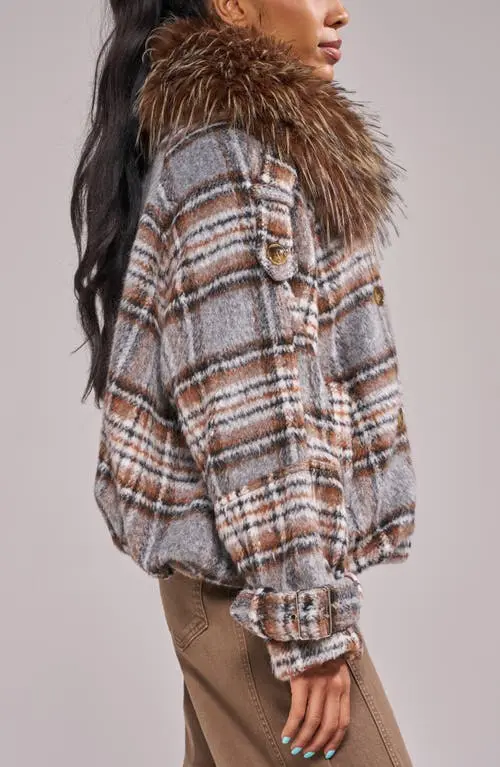AZALEA WANG Linnea Plaid Bomber Jacket With Faux Fur Trim