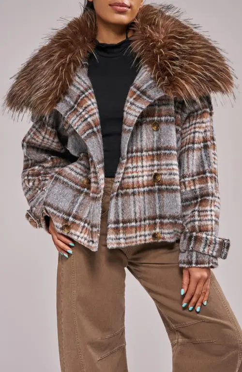 AZALEA WANG Linnea Plaid Bomber Jacket With Faux Fur Trim